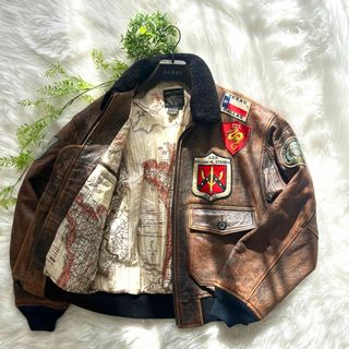 雰囲気◎‼︎ 本革 わざとらしく USA 星条旗 刺繍 中綿 レザー G 雰囲気◎‼︎ 本革 わざとらしく USA 星条旗 刺繍 中綿 レザー G