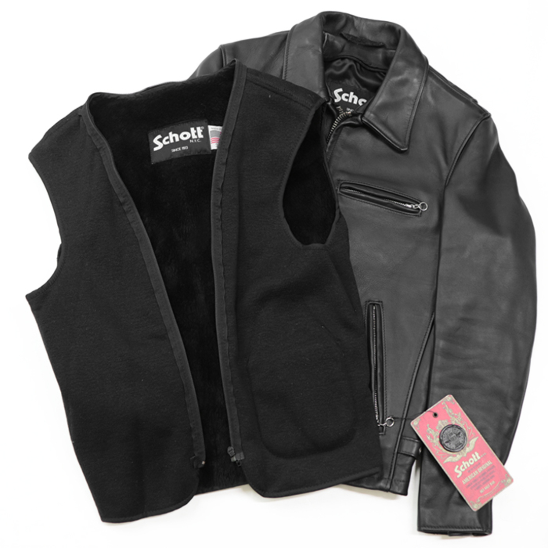 schott - ショット フリースライナー付 レザー シングル 襟付き schott - ショット フリースライナー付 レザー シングル 襟付き