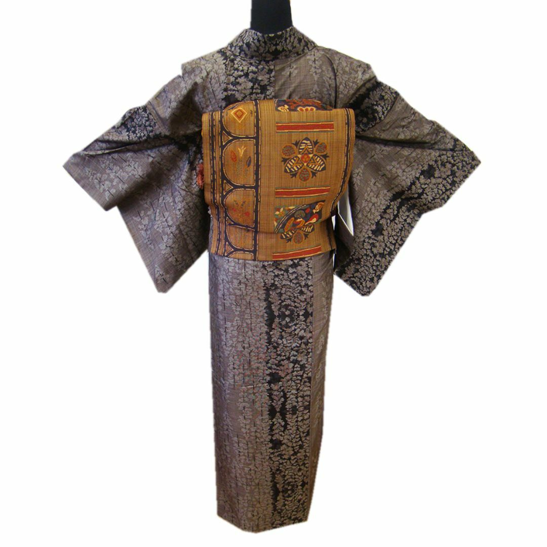縁」152cm~158cm 泥染本場大島紬 径横絣 セット 正絹 C744 縁」152cm~158cm 泥染本場大島紬 径横絣 セット 正絹 C744