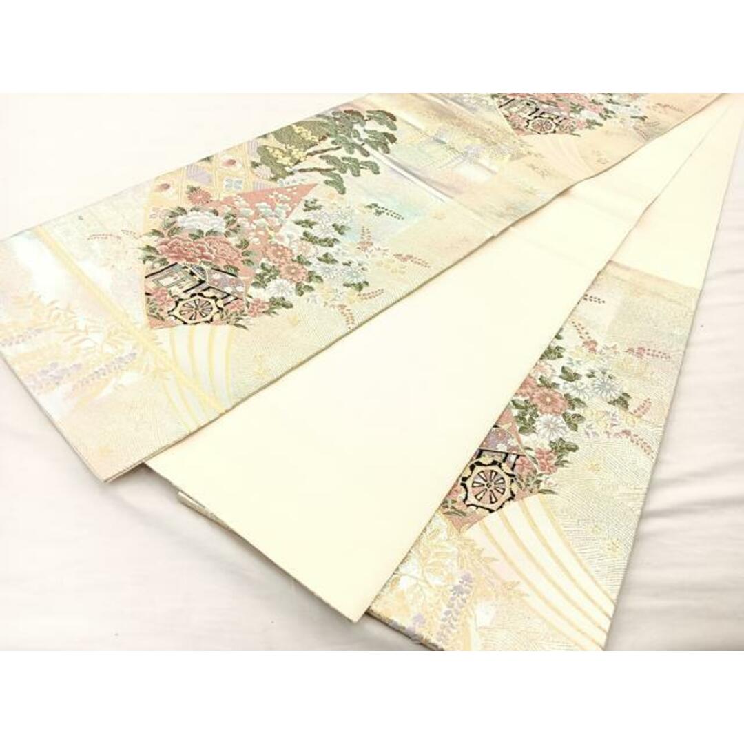 平和屋着物□六通柄袋帯 唐織 桃山扇面文 金糸 正絹 逸品 未使用 平和屋着物□六通柄袋帯 唐織 桃山扇面文 金糸 正絹 逸品 未使用