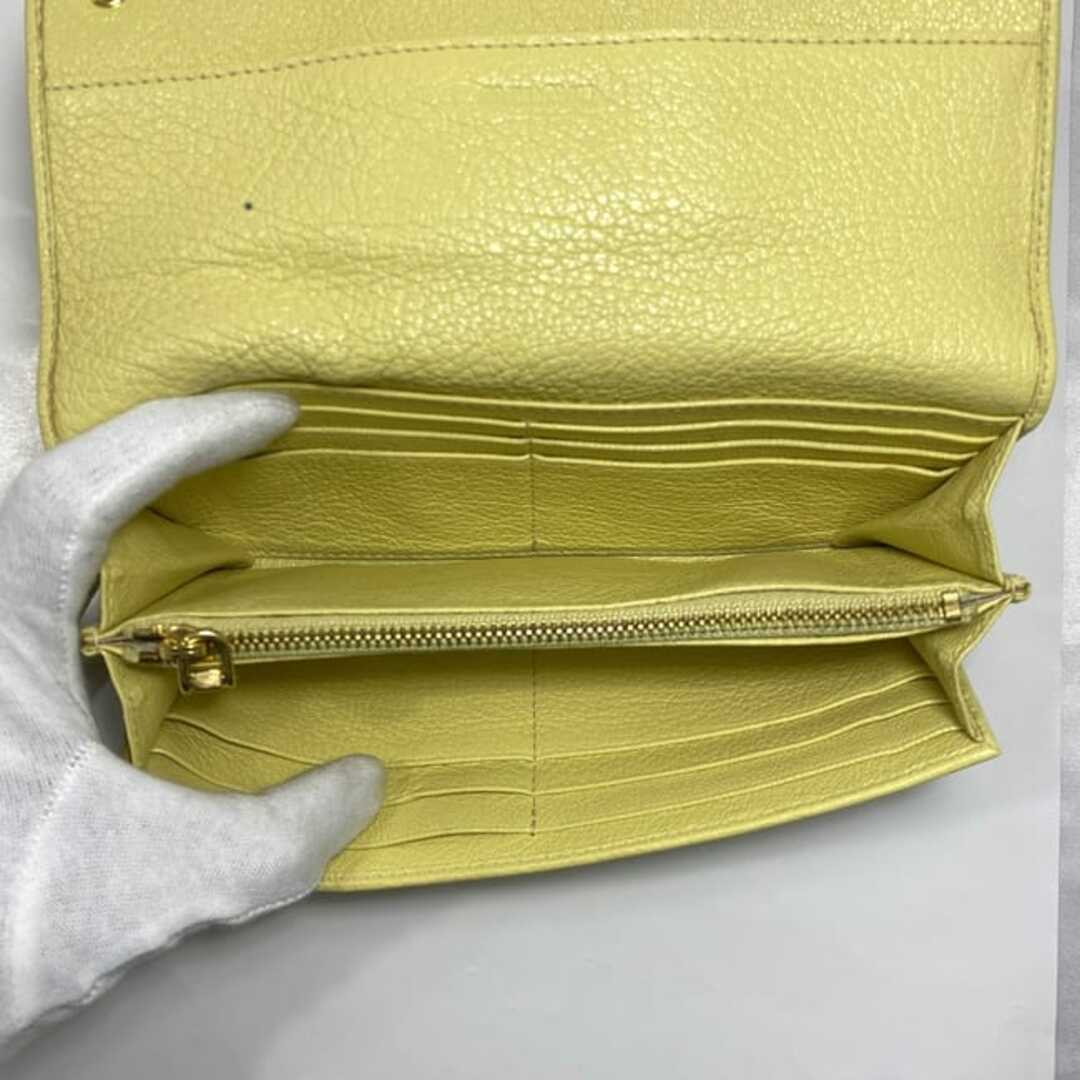 MIU MIU - ミュウミュウ 二つ折り 長財布 イエロー 財布 レザー MIU MIU - ミュウミュウ 二つ折り 長財布 イエロー 財布 レザー