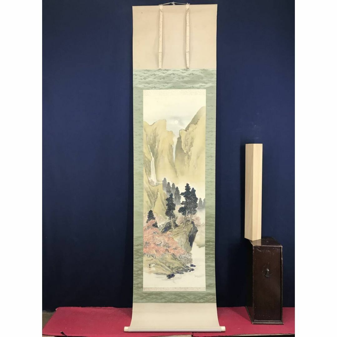 真作/石井百畝/青緑山水図/山水図/鹿図/シカ図/掛軸☆宝船☆AH 真作/石井百畝/青緑山水図/山水図/鹿図/シカ図/掛軸☆宝船☆AH