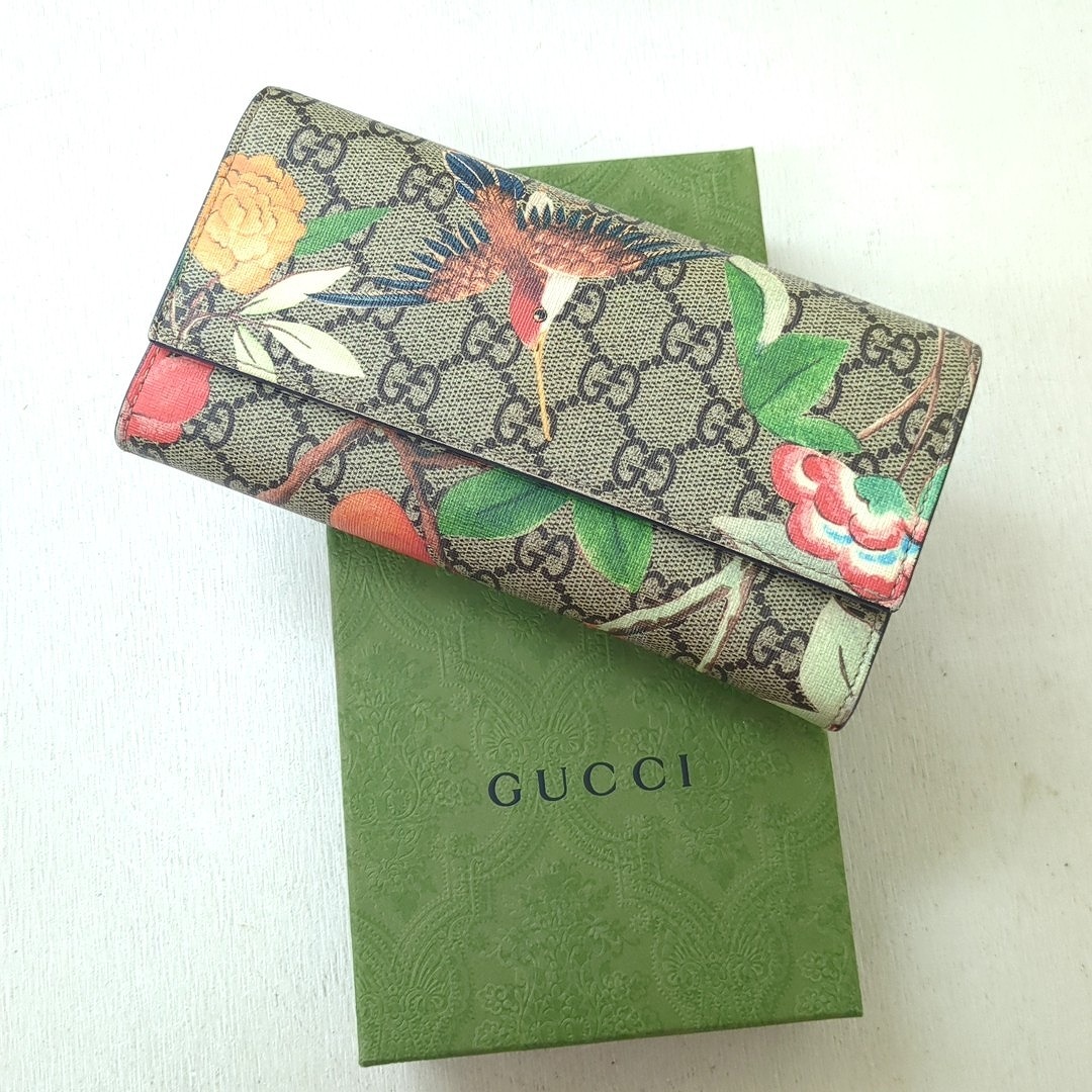 GUCCI グッチ 長財布 鳥 / 花プリント ティアン GGスプリーム GUCCI グッチ 長財布 鳥 / 花プリント ティアン GGスプリーム