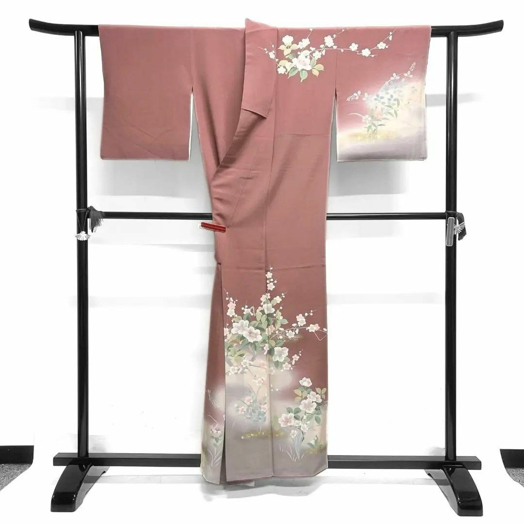 訪問着 金彩 椿 梅 桜 撫子 花模様 くすみカラー 着物 032a dの 訪問着 金彩 椿 梅 桜 撫子 花模様 くすみカラー 着物 032a dの