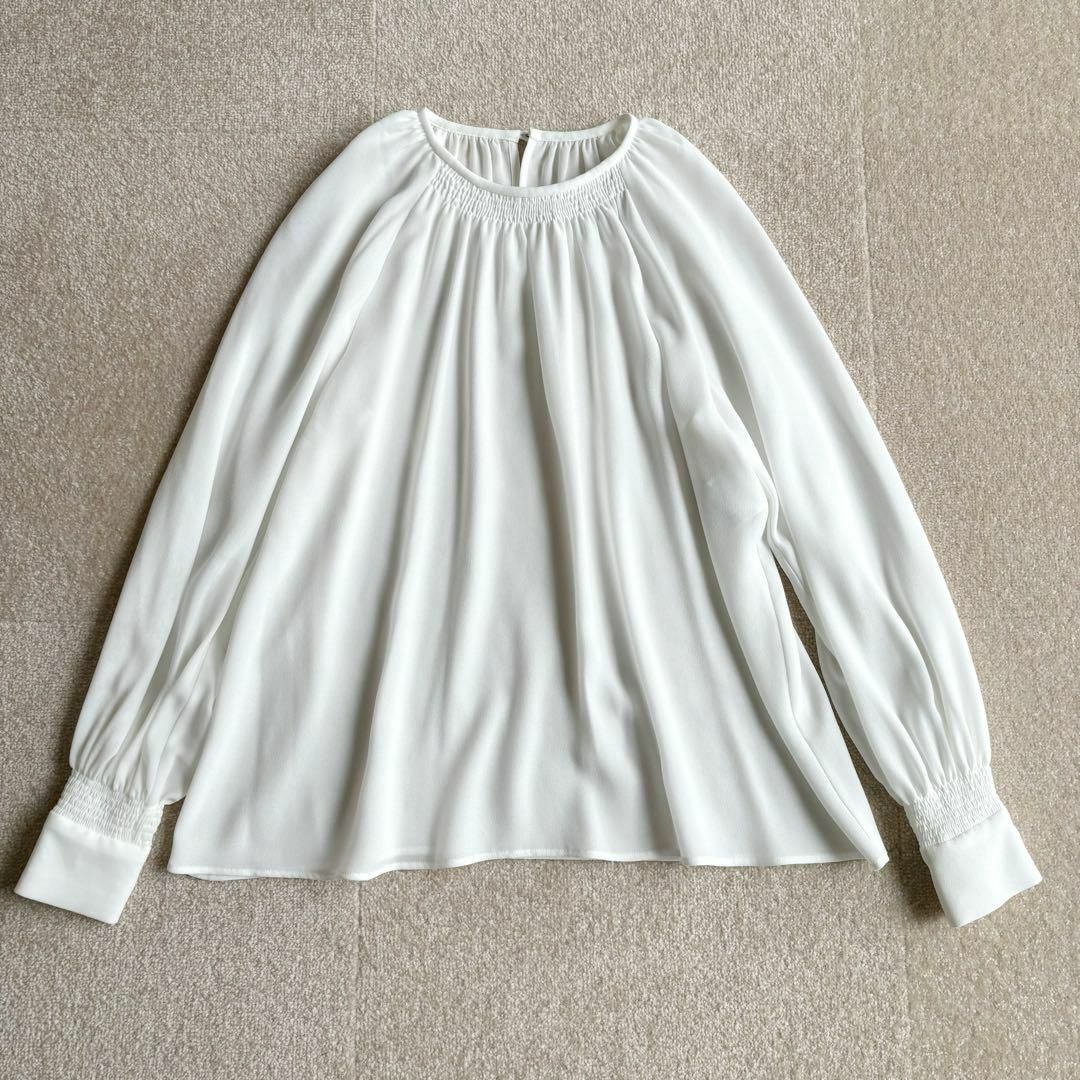 ANAYI - アナイ*ジョーゼットシャーリング パフ ブラウス 36 白 ANAYI - アナイ*ジョーゼットシャーリング パフ ブラウス 36 白