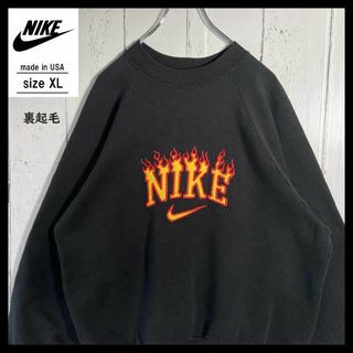 NIKE - NIKE ファイヤーパターン 刺繍ロゴ スウェット USA製 NIKE - NIKE ファイヤーパターン 刺繍ロゴ スウェット USA製