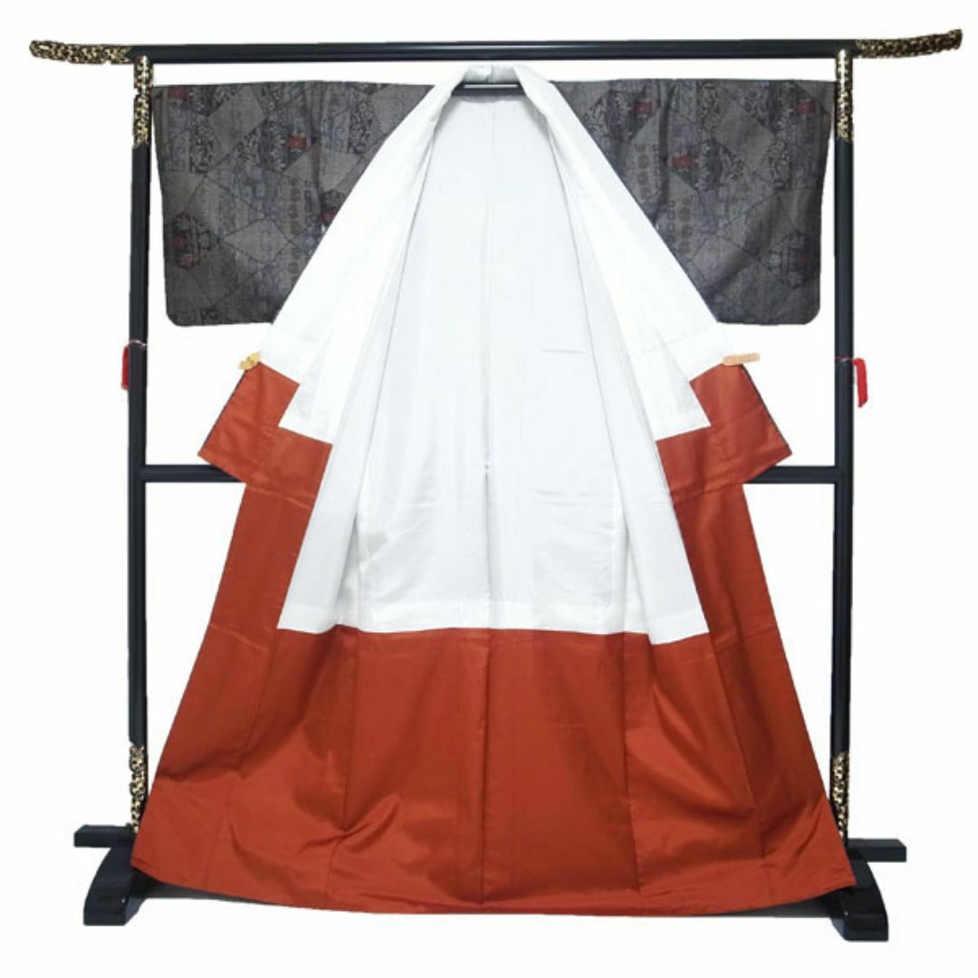 本場大島紬 着物 袷 7マルキ 泥染 こげ茶 花 裄67 L 中古 本場大島紬 着物 袷 7マルキ 泥染 こげ茶 花 裄67 L 中古