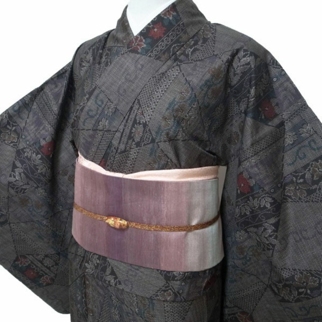 本場大島紬 着物 袷 7マルキ 泥染 こげ茶 花 裄67 L 中古 本場大島紬 着物 袷 7マルキ 泥染 こげ茶 花 裄67 L 中古