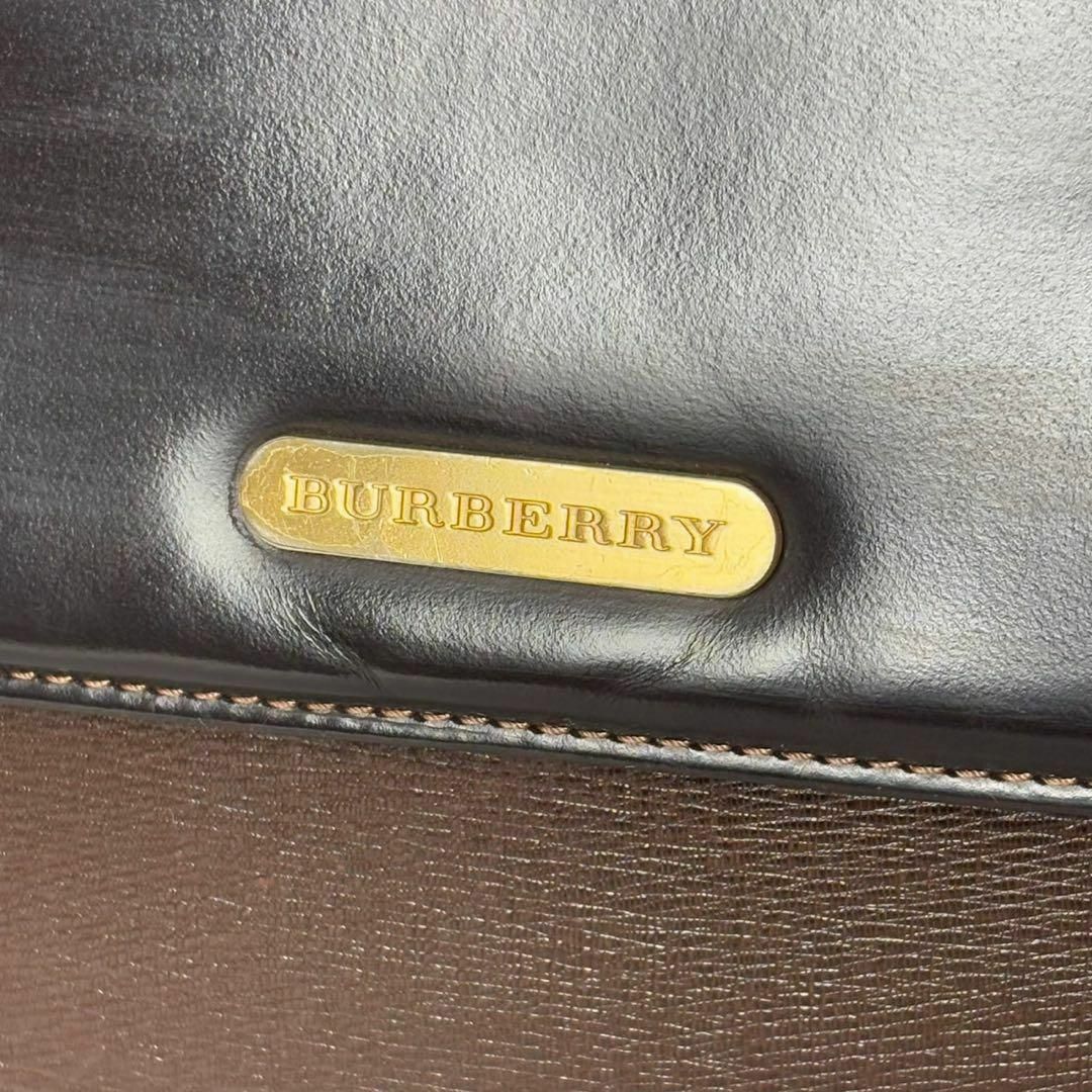 BURBERRY - バーバリー ブラウン ロゴプレート トップハンドル BURBERRY - バーバリー ブラウン ロゴプレート トップハンドル