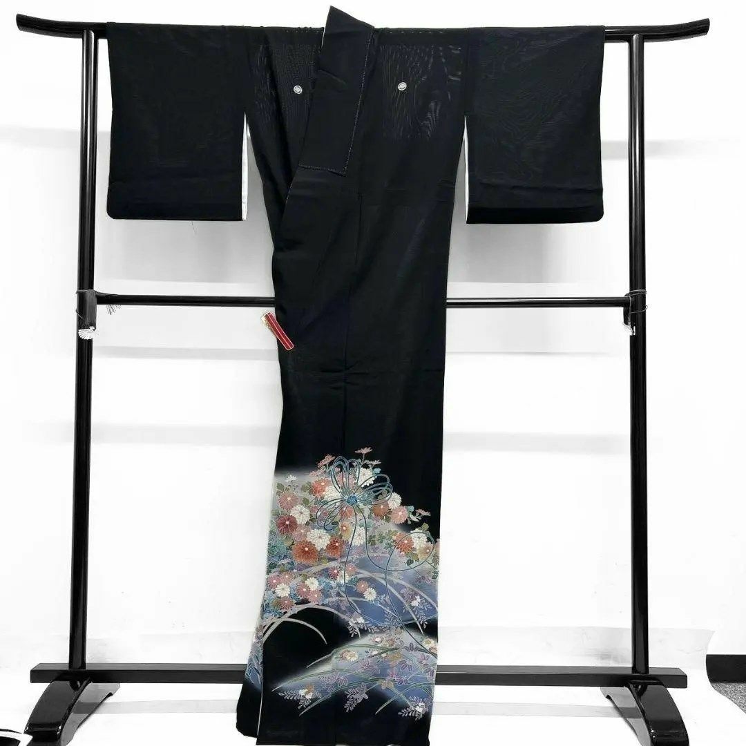 夏用 絽 作家もの 友禅 水引 菊花 黒留袖 着物 035a pの通販 by 夏用 絽 作家もの 友禅 水引 菊花 黒留袖 着物 035a pの通販 by