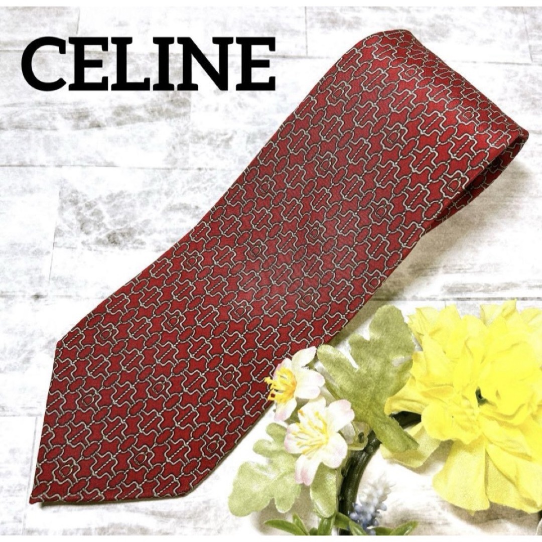CELINE - 【極美品】CELINE☆ネクタイ☆馬車柄☆レッド系 CELINE - 【極美品】CELINE☆ネクタイ☆馬車柄☆レッド系
