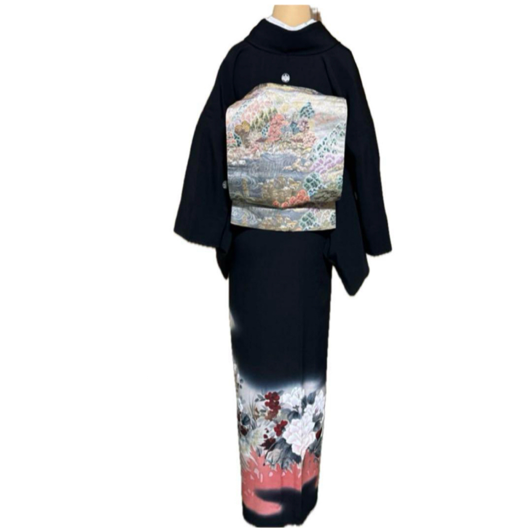 正絹作家5つ紋黒留袖フルセット4点 美品着物+特選帯+帯締め+ 正絹作家5つ紋黒留袖フルセット4点 美品着物+特選帯+帯締め+