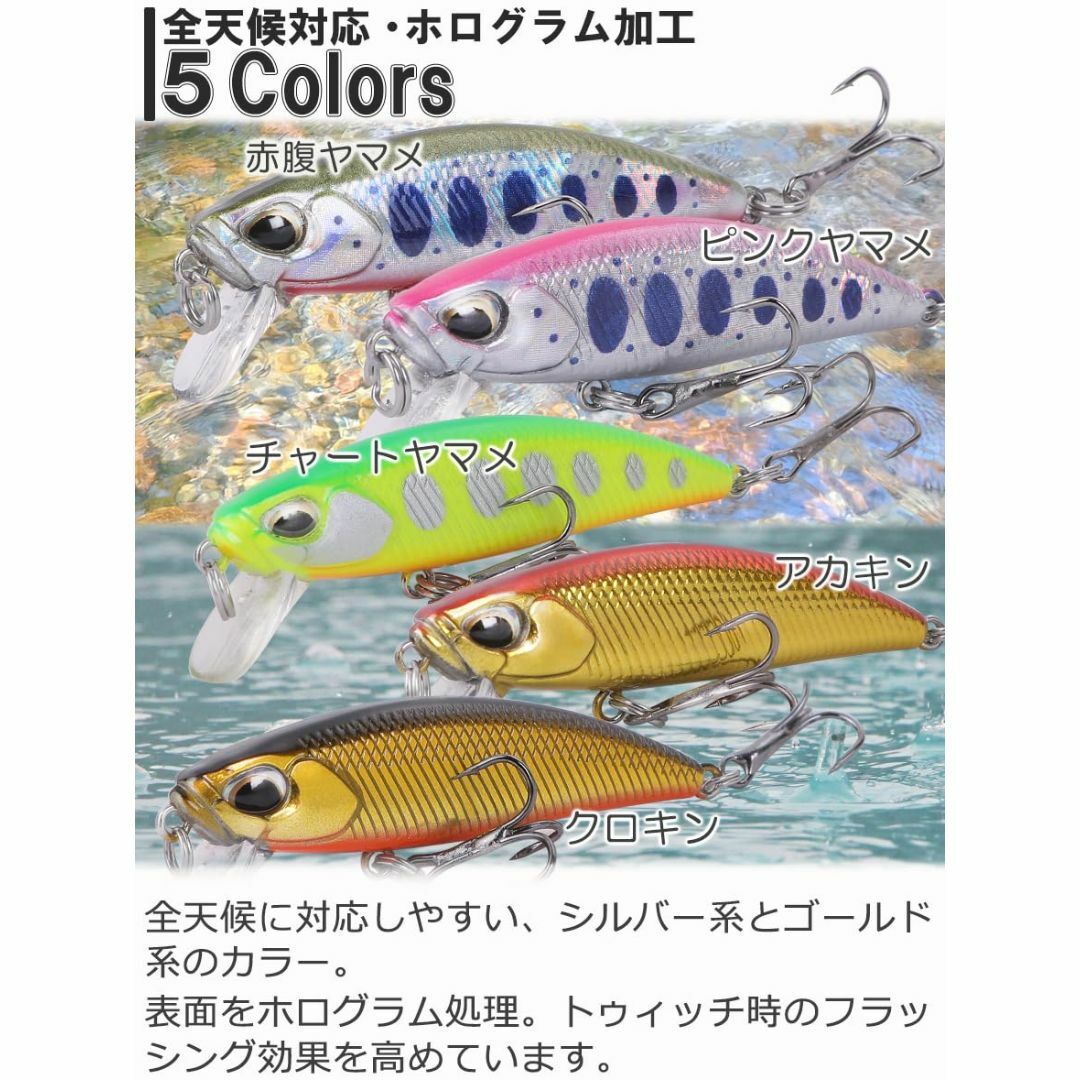 CONTYU 渓流ミノー 5個 セット 46mm 6.4g トラウト ヘビーシンの CONTYU 渓流ミノー 5個 セット 46mm 6.4g トラウト ヘビーシンの