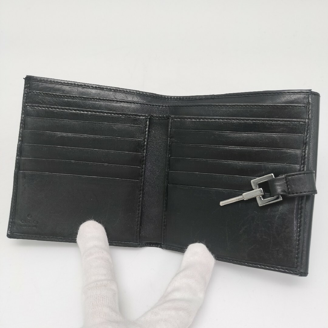 GUCCI - 【極美品 正規品】 グッチ 折り財布 レザー ブラック 黒 GUCCI - 【極美品 正規品】 グッチ 折り財布 レザー ブラック 黒