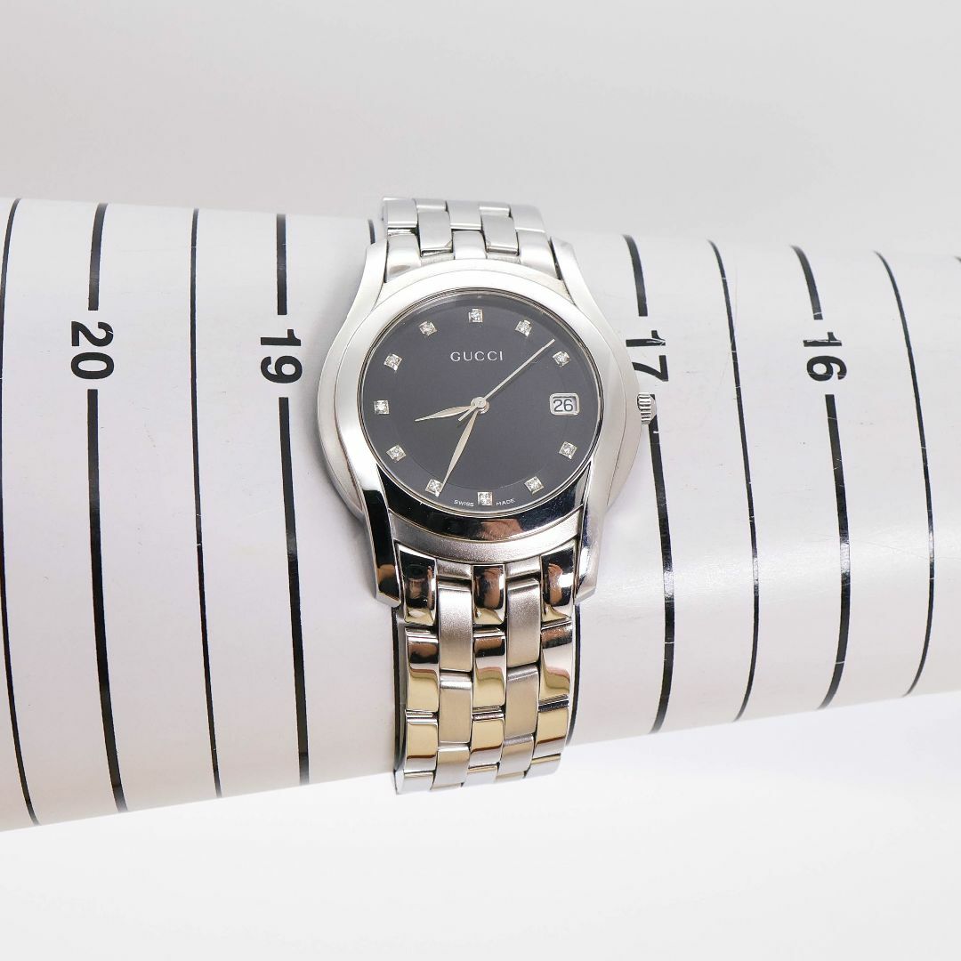 GUCCI - 稼働 GUCCI 腕時計 5500M 12Pダイヤモンド 黒色文字盤 GUCCI - 稼働 GUCCI 腕時計 5500M 12Pダイヤモンド 黒色文字盤