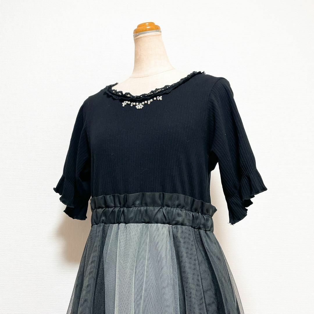 axes femme - axes femme チュール切替ドッキングワンピース 黒 axes femme - axes femme チュール切替ドッキングワンピース 黒
