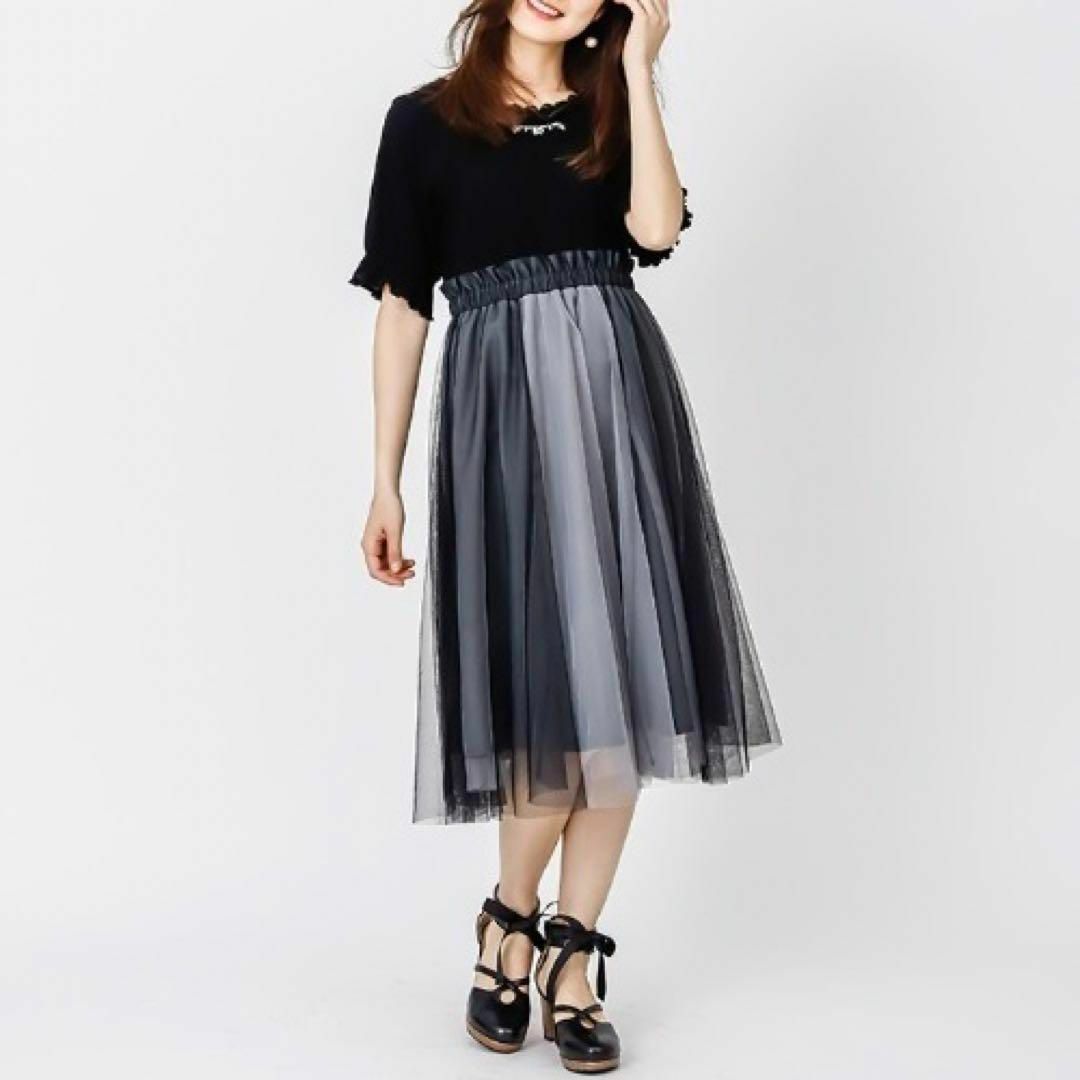 axes femme - axes femme チュール切替ドッキングワンピース 黒 axes femme - axes femme チュール切替ドッキングワンピース 黒