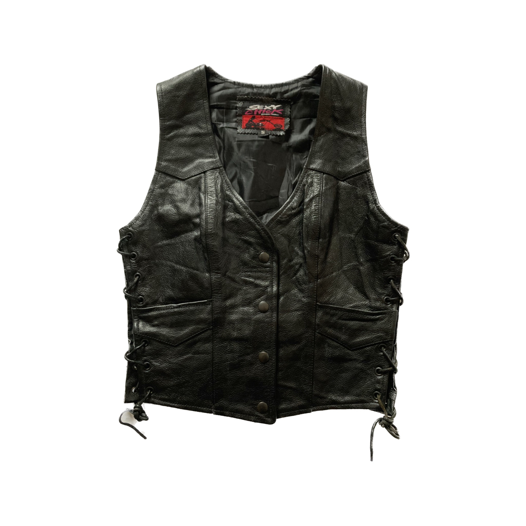 VINTAGE - 【レディース古着】90s レザーライダースベスト S VINTAGE - 【レディース古着】90s レザーライダースベスト S