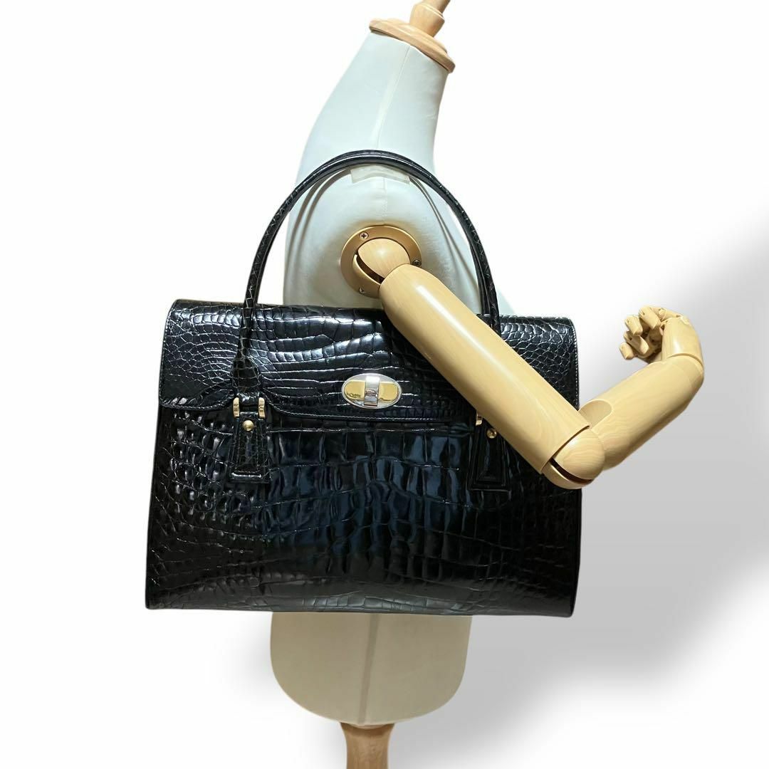 良品 1920 G.BORRI トートバッグ クロコダイル センター取り 黒 良品 1920 G.BORRI トートバッグ クロコダイル センター取り 黒