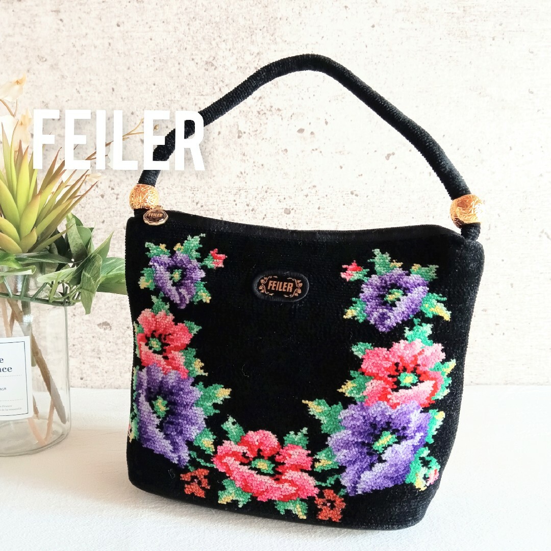 FEILER - 美品 フェイラー 花柄 ボタニカル 刺繍 ハンドバッグ FEILER - 美品 フェイラー 花柄 ボタニカル 刺繍 ハンドバッグ