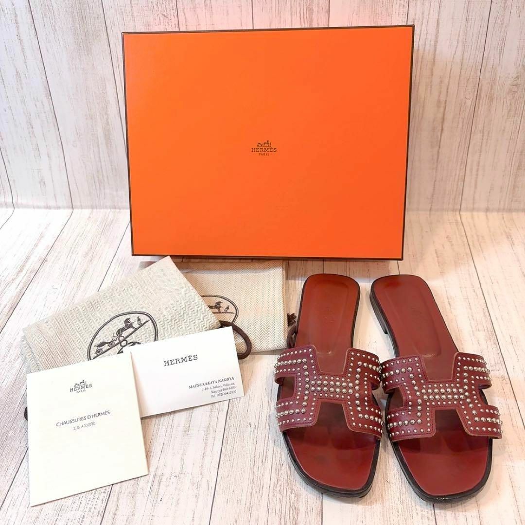 HERMES - HERMES エルメス サンダル オラン スタッズ レザー HERMES - HERMES エルメス サンダル オラン スタッズ レザー