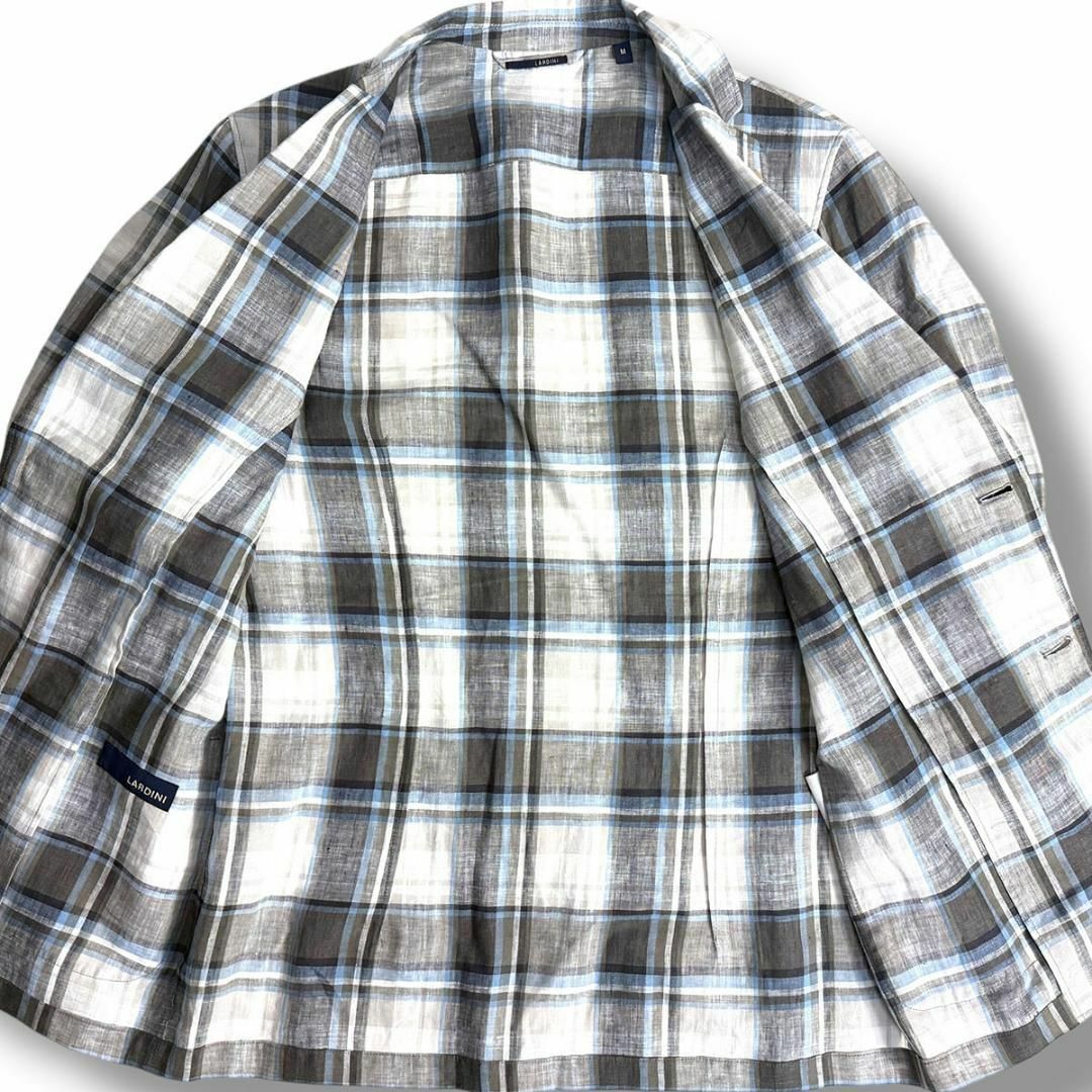 LARDINI - J3035 美品 ラルディーニ リネン100%チェック柄 LARDINI - J3035 美品 ラルディーニ リネン100%チェック柄