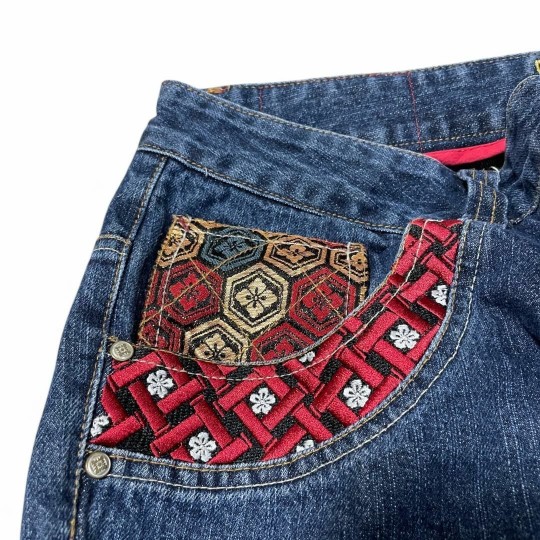 ART VINTAGE - 神楽XXLバギーデニムジーンズW38刺繍和柄古着 ART VINTAGE - 神楽XXLバギーデニムジーンズW38刺繍和柄古着