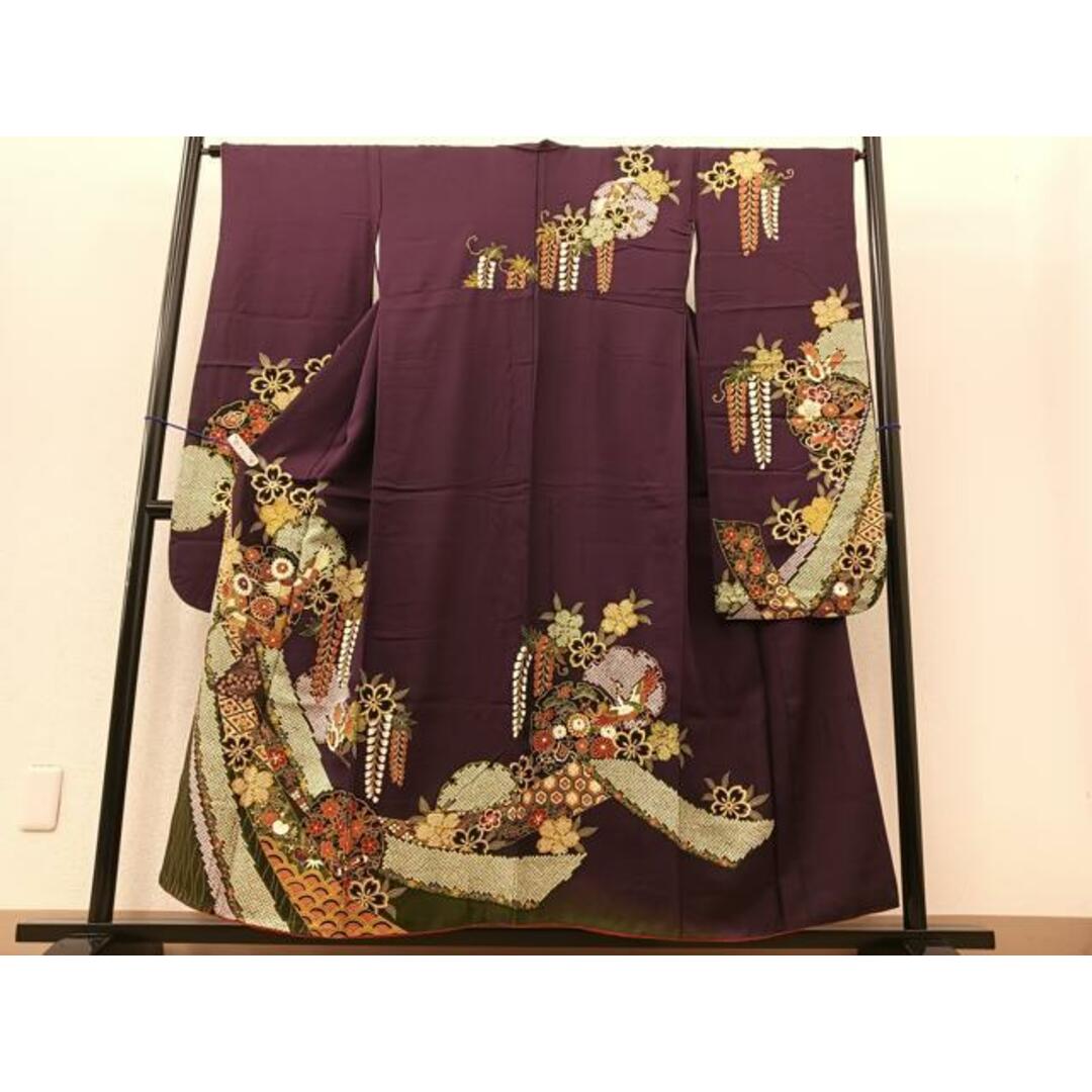 平和屋着物□豪華振袖 駒刺繍 雪輪飛鶴花文 金彩 正絹 逸品 平和屋着物□豪華振袖 駒刺繍 雪輪飛鶴花文 金彩 正絹 逸品