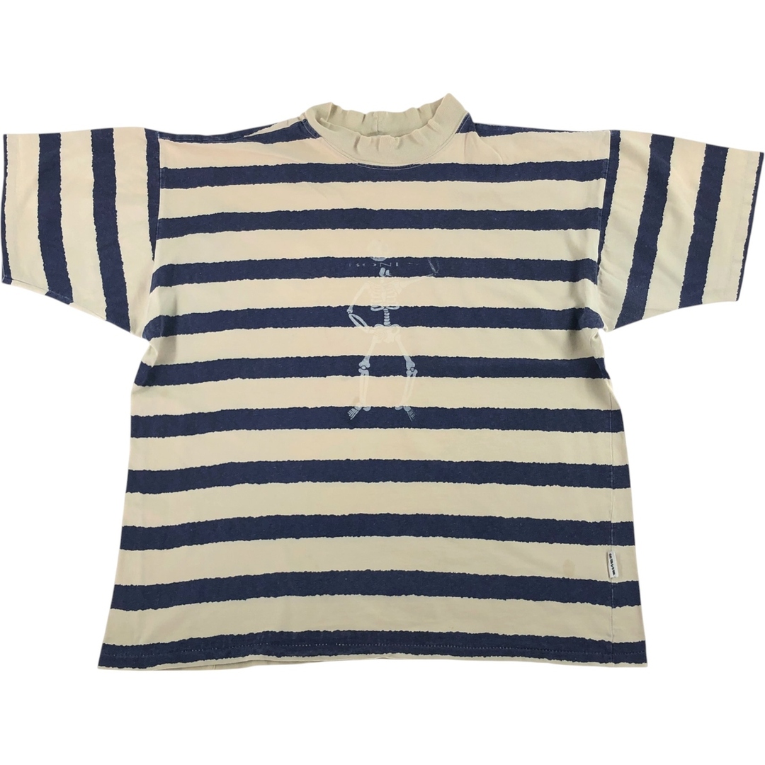 古着 80~90年代 RUSH ドクロ柄 スカル柄 モックネック ボーダーT 古着 80~90年代 RUSH ドクロ柄 スカル柄 モックネック ボーダーT