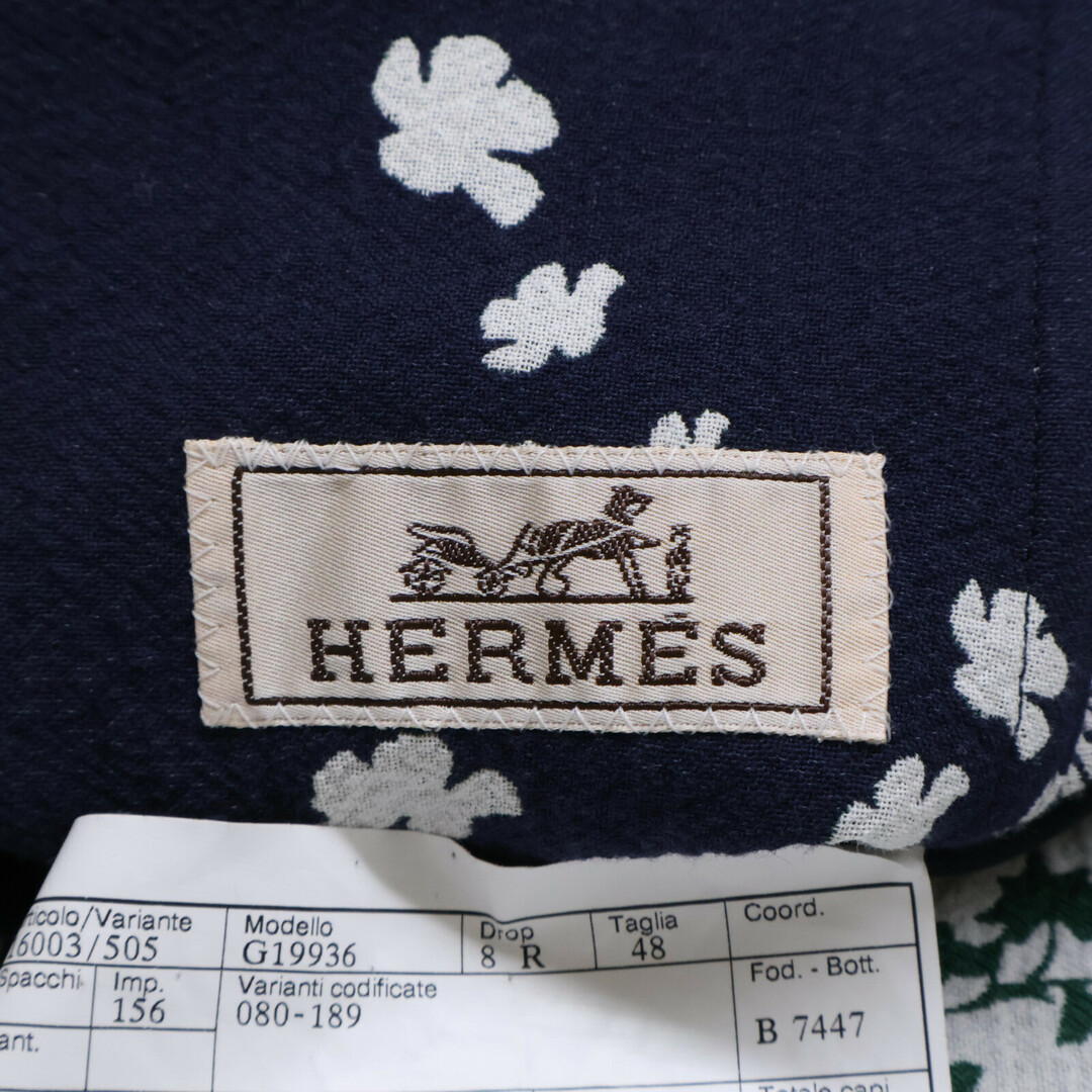 HERMES - エルメス ネイビー/アイボリー ボタニカル柄 G19936 リバーシブル HERMES - エルメス ネイビー/アイボリー ボタニカル柄 G19936 リバーシブル