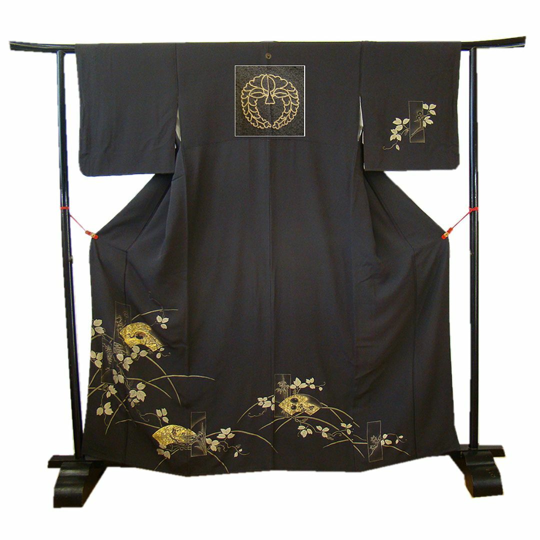縁」150cm~157cm ちりめん地 金彩加工染 訪問着 正絹 縁」150cm~157cm ちりめん地 金彩加工染 訪問着 正絹