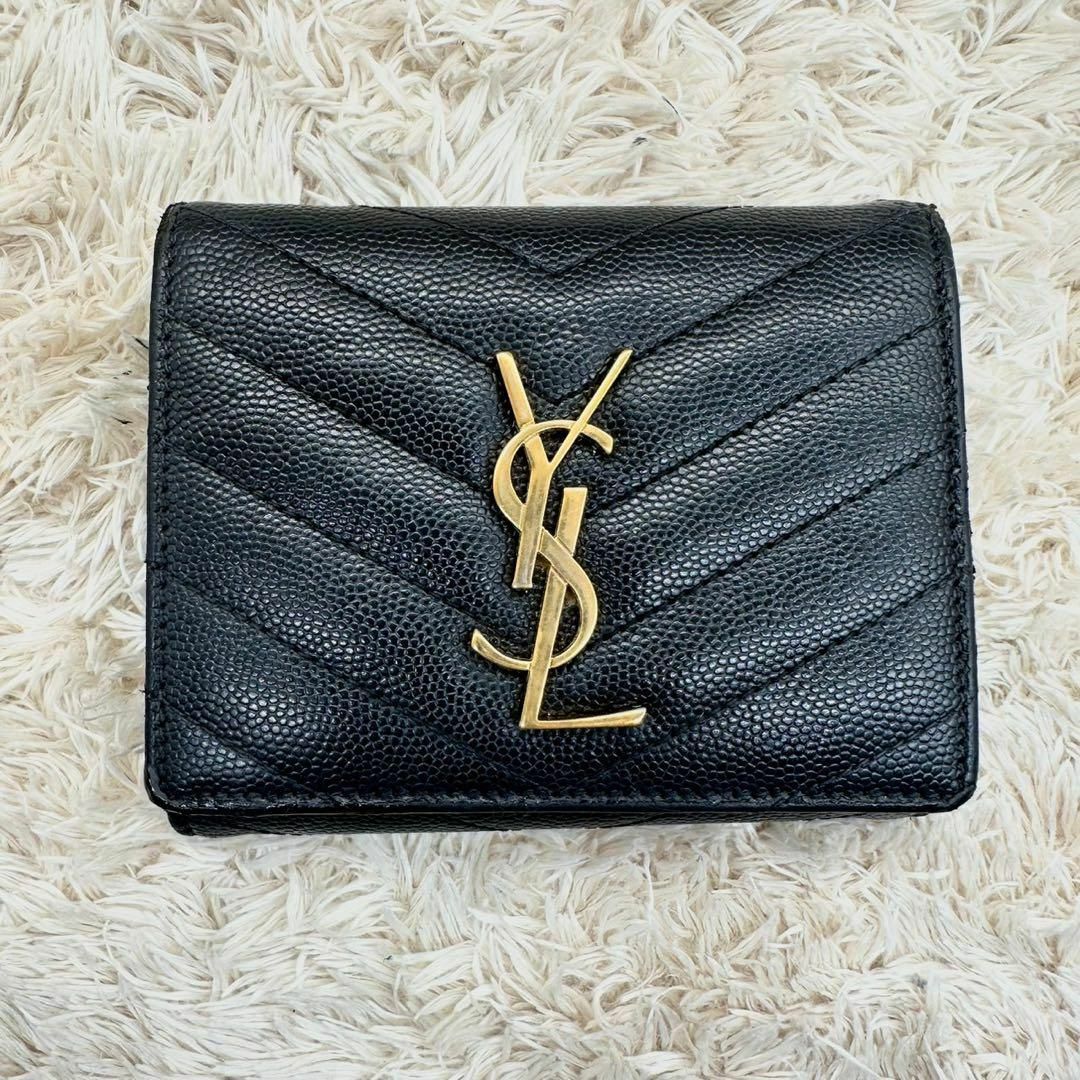 SAINT LAURENT - 【美品】サンローラン 三つ折財布 ブラック V SAINT LAURENT - 【美品】サンローラン 三つ折財布 ブラック V