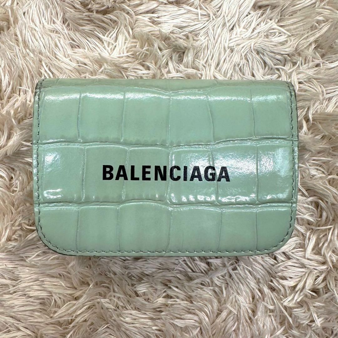 BALENCIAGA - 【美品】バレンシアガ 三つ折財布 グリーン クロコ BALENCIAGA - 【美品】バレンシアガ 三つ折財布 グリーン クロコ