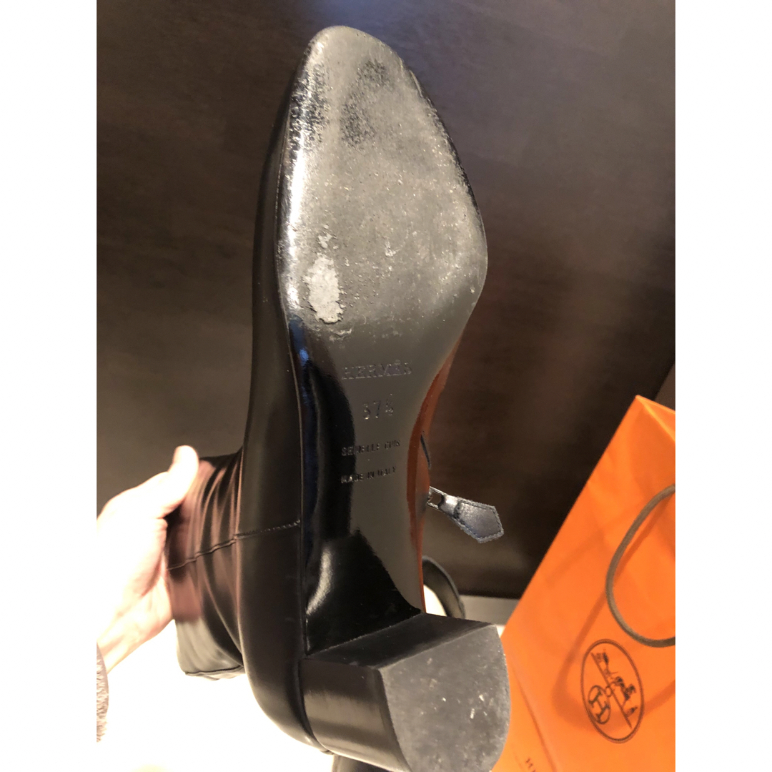 HERMES - HERMES 黒 レザーブーツ 中ヒールの通販 by 10/18-27は HERMES - HERMES 黒 レザーブーツ 中ヒールの通販 by 10/18-27は