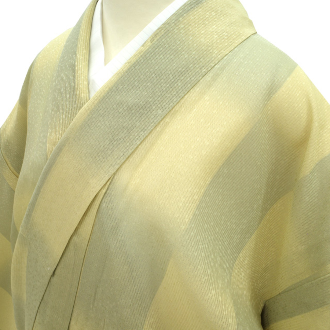 すごい値!夏物 小紋 着物 単衣 正絹 絽 淡黄 くすみ薄緑 市松 すごい値!夏物 小紋 着物 単衣 正絹 絽 淡黄 くすみ薄緑 市松