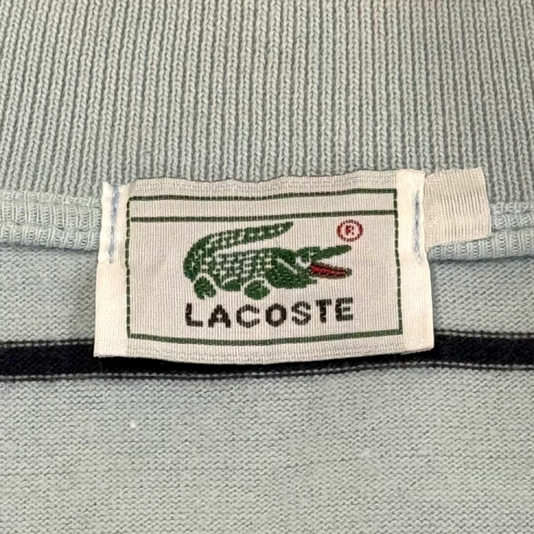 LACOSTE - ラコステ 長袖 ポロシャツ ボーダー 刺繍ロゴ 水色 LACOSTE - ラコステ 長袖 ポロシャツ ボーダー 刺繍ロゴ 水色