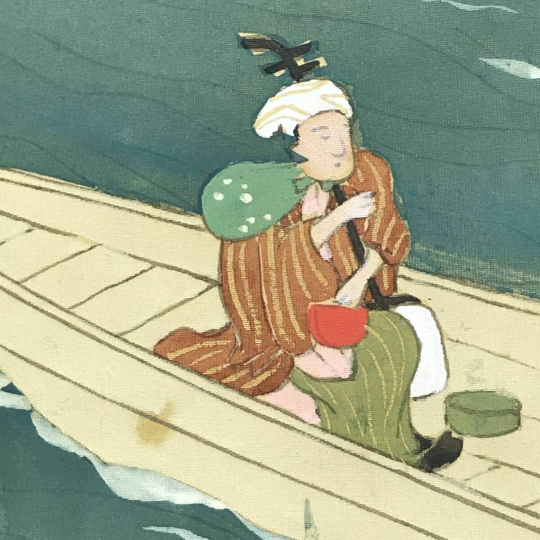 真作/藤井清香女史/乗合船之図/美人画/人物図/掛軸☆宝船☆AF 真作/藤井清香女史/乗合船之図/美人画/人物図/掛軸☆宝船☆AF