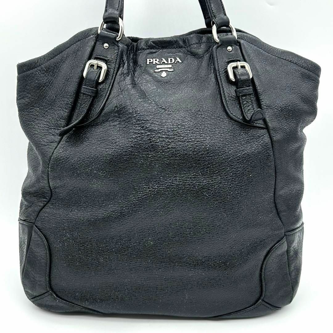 PRADA - PRADA プラダ トートバッグ シボ レザー ラメ ブラック PRADA - PRADA プラダ トートバッグ シボ レザー ラメ ブラック