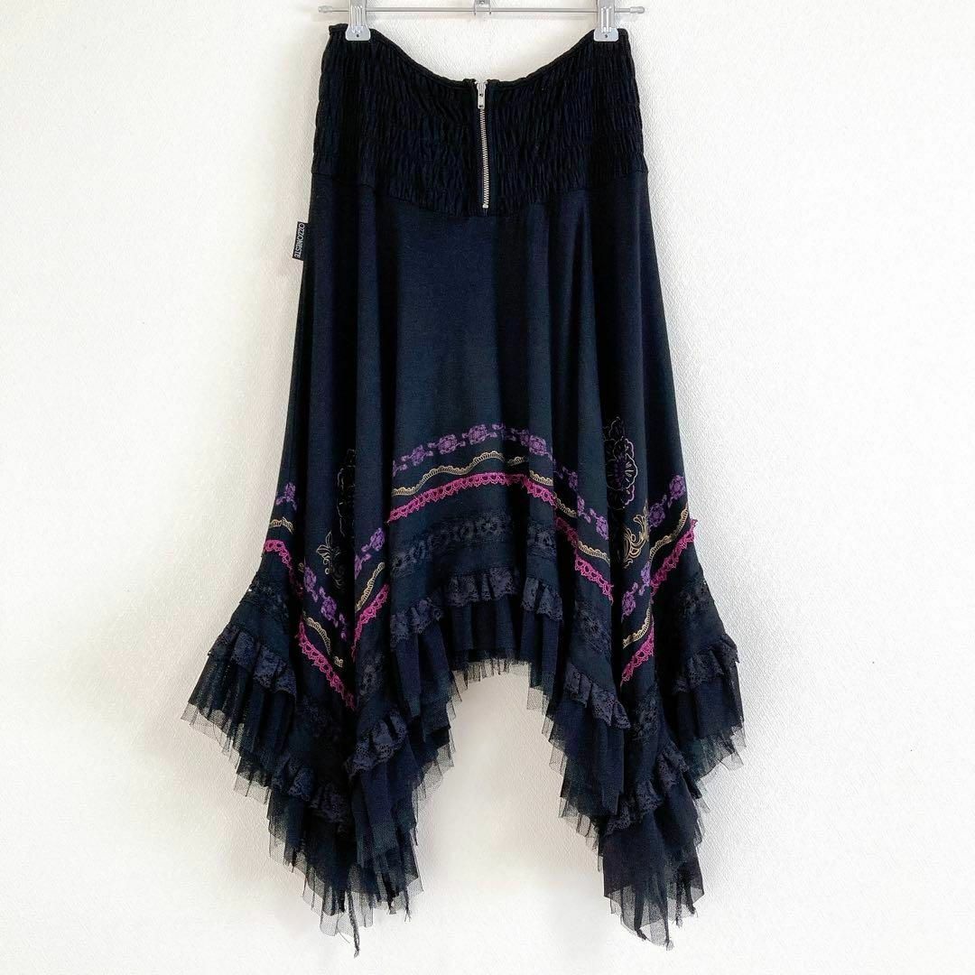 OZZON - OZZ ONESTE 和柄 スカート 刺繍 レース 黒 OZZON - OZZ ONESTE 和柄 スカート 刺繍 レース 黒