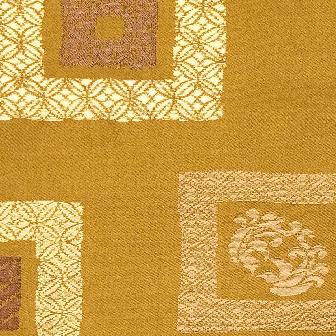 名古屋帯 四角に鳥 花七宝 黄土色 金糸 O-4947の通販 by 名古屋帯 四角に鳥 花七宝 黄土色 金糸 O-4947の通販 by