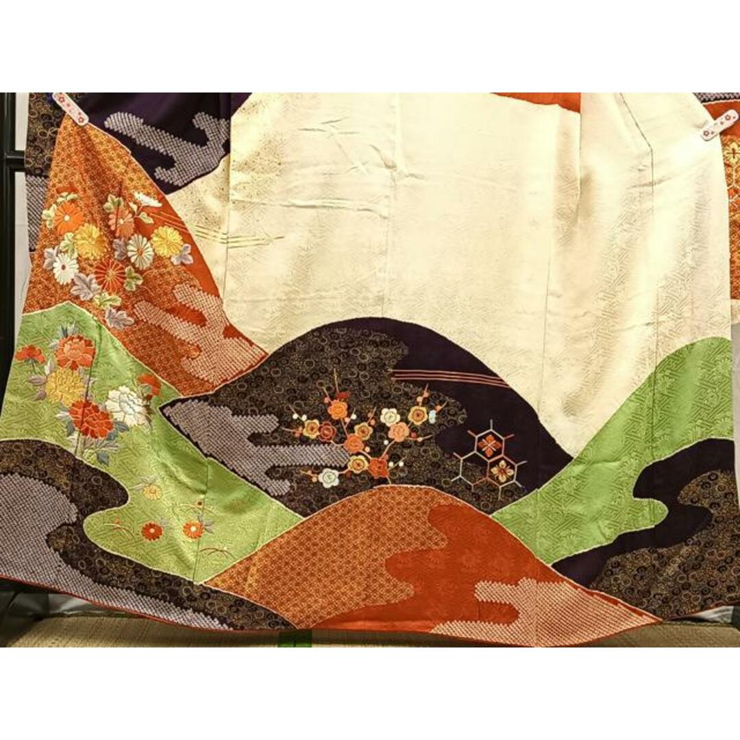 平和屋着物□豪華振袖 絞り 刺繍 重山花文 金彩 正絹 逸品 平和屋着物□豪華振袖 絞り 刺繍 重山花文 金彩 正絹 逸品