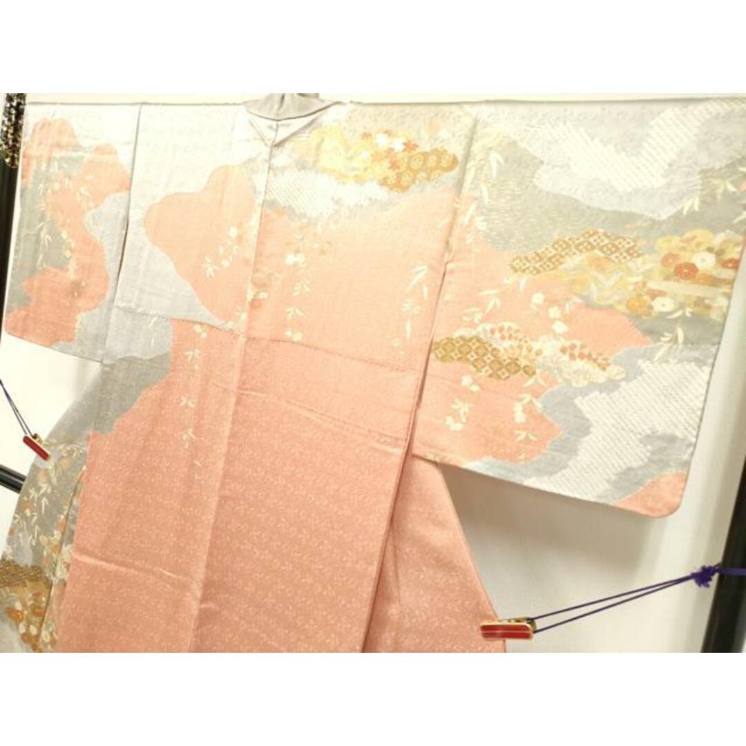 平和屋着物○訪問着 駒刺繍 絞り 雲取り吉祥花文 金彩 正絹 逸品 平和屋着物○訪問着 駒刺繍 絞り 雲取り吉祥花文 金彩 正絹 逸品