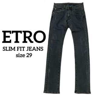 ETRO - エトロ ペイズリー デニム スリム パンツ ダークグレー ETRO - エトロ ペイズリー デニム スリム パンツ ダークグレー