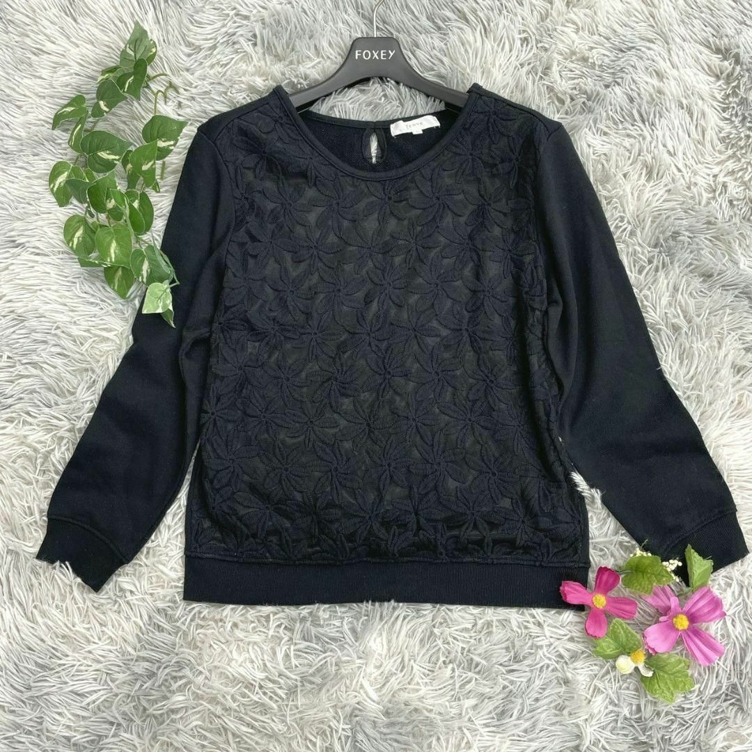 grove - 【grove】 長袖 カットソー L 黒 花柄 刺繍 トップス grove - 【grove】 長袖 カットソー L 黒 花柄 刺繍 トップス