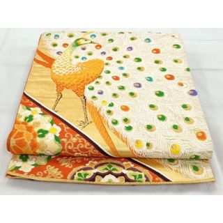 平和屋着物◎六通柄袋帯 唐織 孔雀花文 金糸 正絹 逸品 平和屋着物◎六通柄袋帯 唐織 孔雀花文 金糸 正絹 逸品