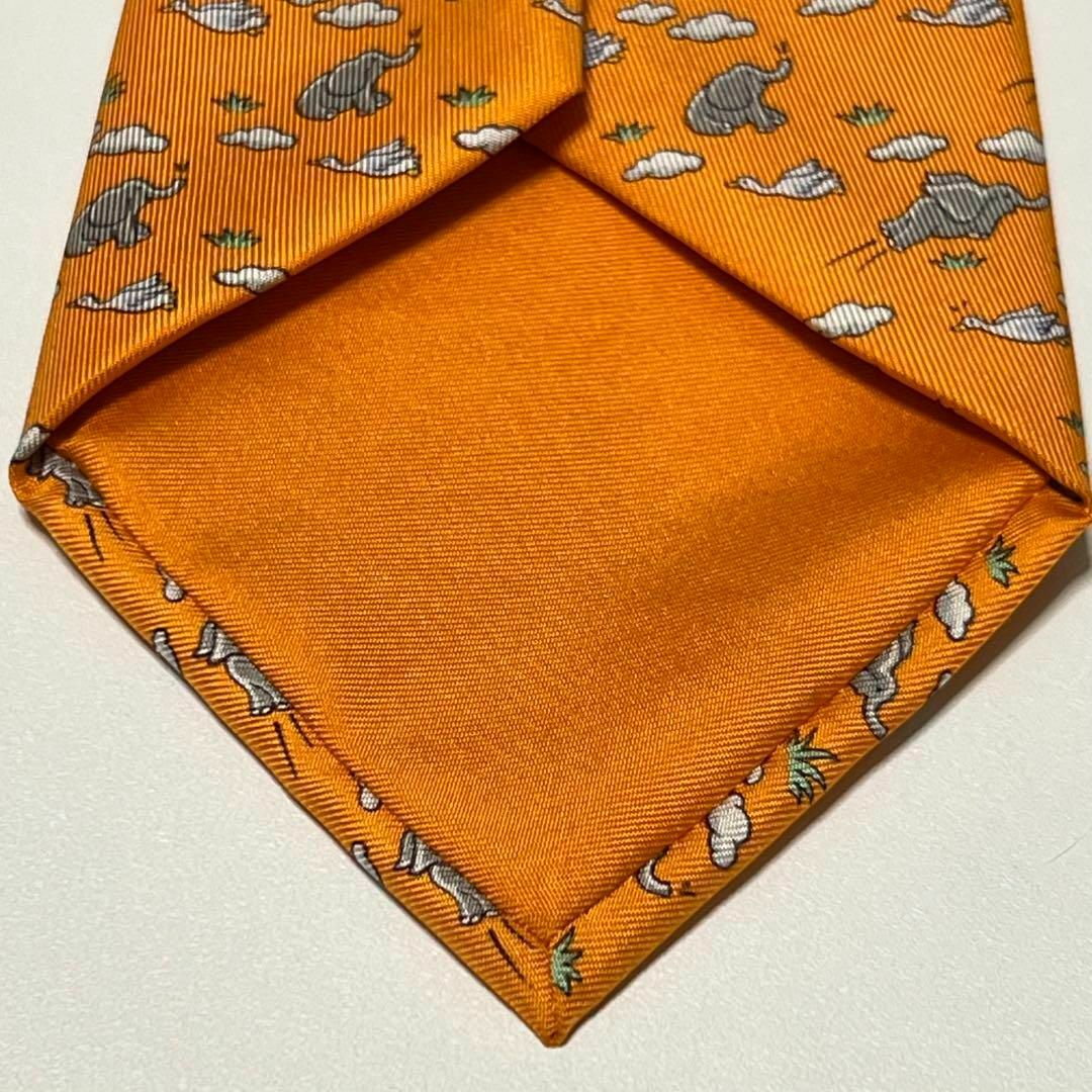 HERMES - HERMES 象柄 エレファント オレンジ ネクタイ 044944の HERMES - HERMES 象柄 エレファント オレンジ ネクタイ 044944の