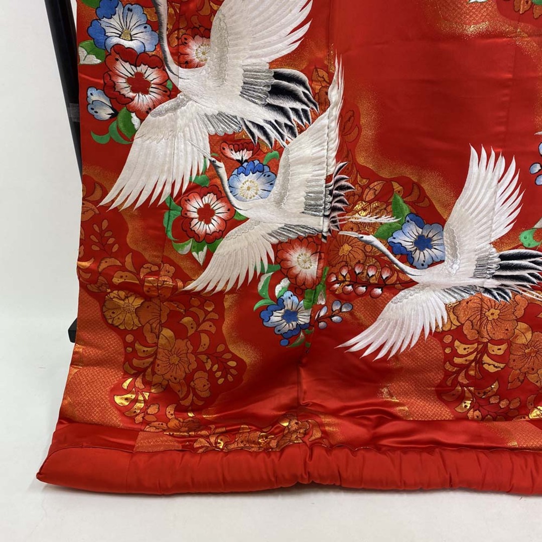 色打掛 正絹 鶴 刺繍 金 赤 打掛 Mサイズ 裄65 花嫁衣裳 婚礼 色打掛 正絹 鶴 刺繍 金 赤 打掛 Mサイズ 裄65 花嫁衣裳 婚礼