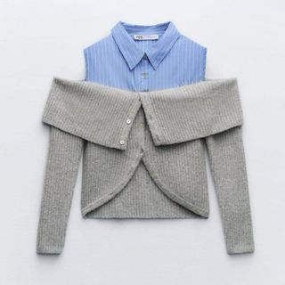 ZARA - ZARA コントラストカットアウトニットセーターMサイズの ZARA - ZARA コントラストカットアウトニットセーターMサイズの