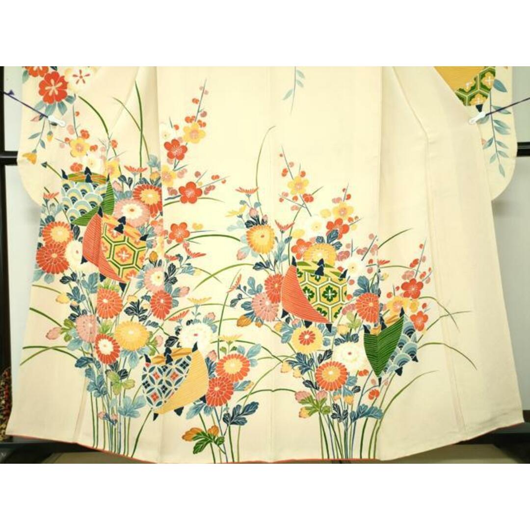 平和屋着物○豪華振袖 友禅 糸車花文 鬼しぼ縮緬 正絹 逸品 平和屋着物○豪華振袖 友禅 糸車花文 鬼しぼ縮緬 正絹 逸品