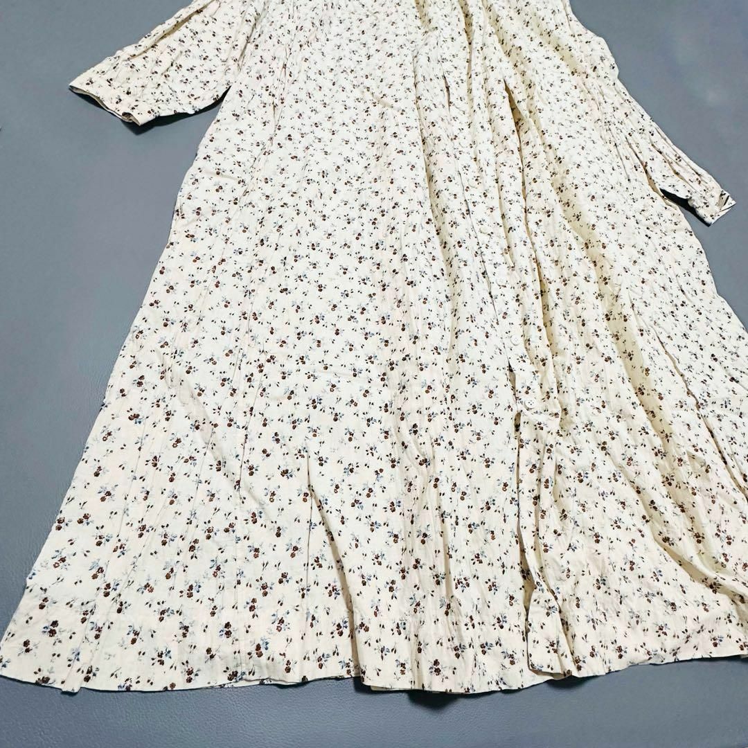 45R - 美品☆45R インドカディ森花プリントのくしゅくしゅドレス 45R - 美品☆45R インドカディ森花プリントのくしゅくしゅドレス